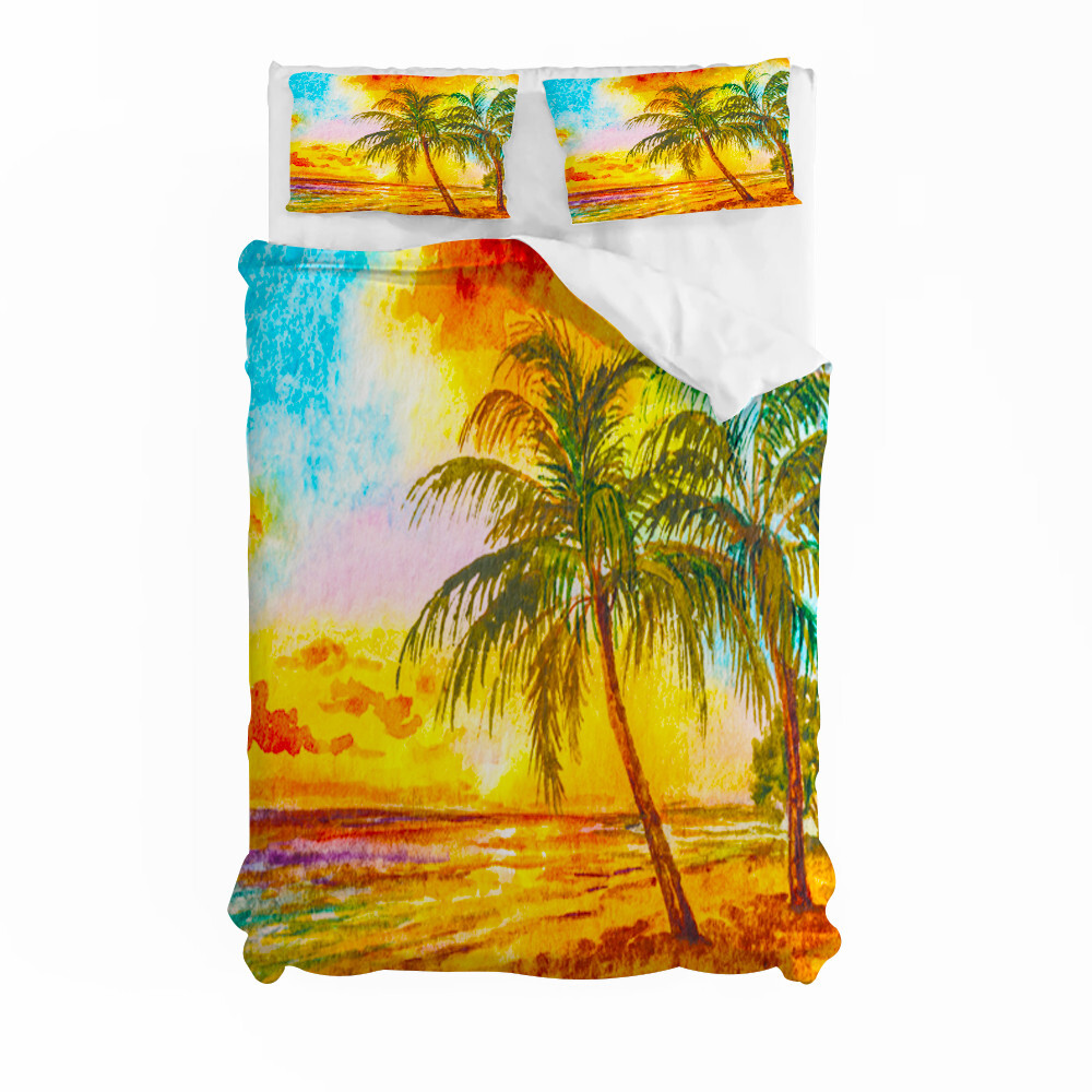 3D Coconut Beach Pattern Orange Quilt Cover Set Duvet Cover Bedding ...