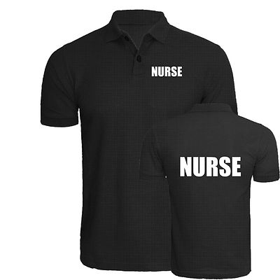 LADIES NURSE PRINTED BLACK POLO SHIRT WORKWEAR MEDICAL, FIRST AID ...