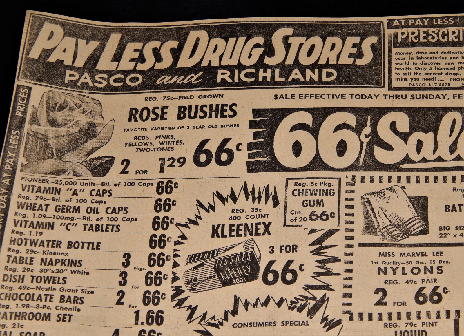Vintage Advertisement, RICHLAND, WA, 1960, PAY LESS DRUG STORES, "66 ...