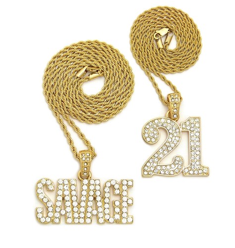 NEW 21 & SAVAGE PENDANT & ROPE CHAINS HIP HOP NECKLACE SET - RC2616G | eBay