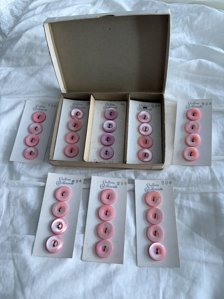 40 Vintage Pink dyed Mother of Pearl BUTTONS on Original CARDS | eBay