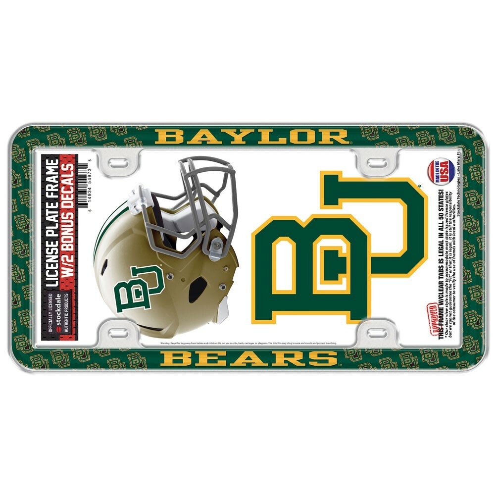 BAYLOR BEARS THIN RIM LICENSE PLATE FRAME WITH 2 DECALS NEW WINCRAFT 🏈 ...
