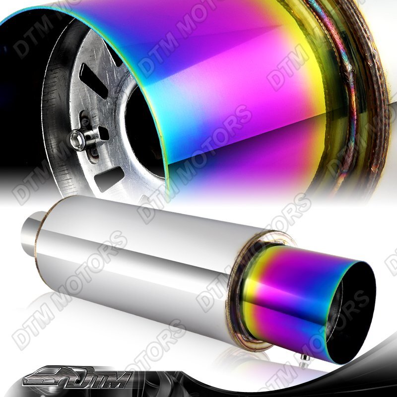 N1 4" Rainbow Burnt Tip T-304 Stainless Steel Exhaust Muffler with 3 ...