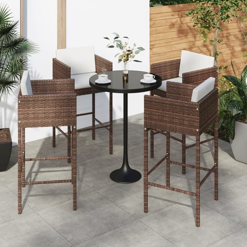 Tidyard 4 Piece Bar Stools with Cushions Brown Poly Rattan Counter ...