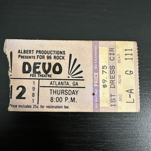 Vintage 1981 DEVO Concert Ticket Stub 96 Rock Fox Theatre Atlanta Georgia | eBay