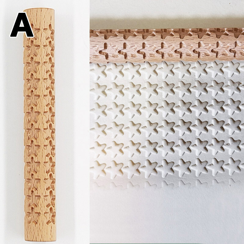 Pottery Clay Wood Texture Rolling Pin Embossed Rod Mud Ceramic ...