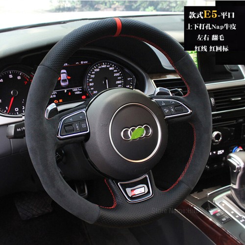 Black Leather Suede Car Steering Wheel Cover For Audi A3 A4L A5 RS5 A7 ...