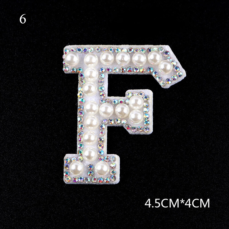 A-Z Letter Pearl Patches Rhinestone Iron Sew On Applique Alphabet ...