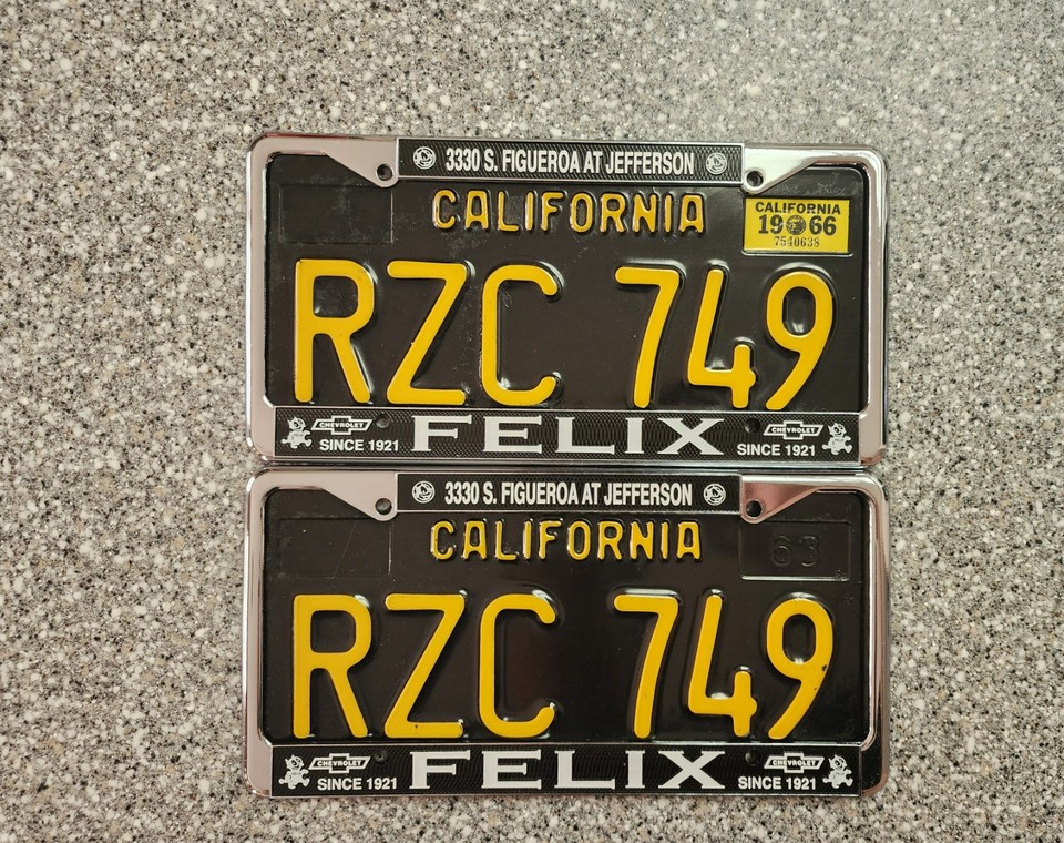 1963 Black California License Plates, 1966 Validation Sticker, DMV ...