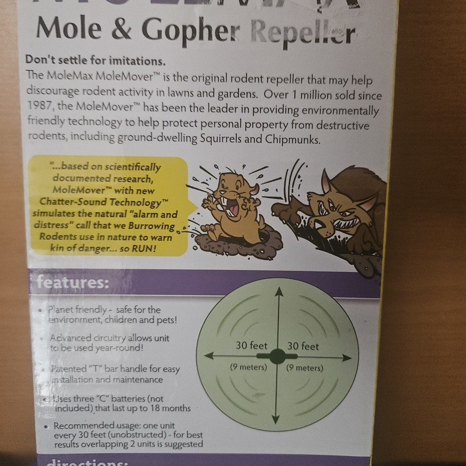 Bonide Molemax Sonic Spike Mole & Gopher Repeller Battery Operated | eBay
