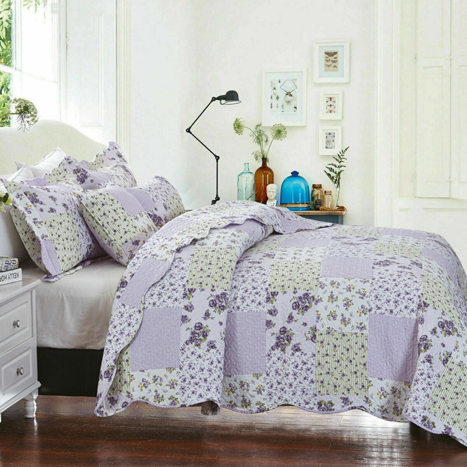 New Luxury 3Piec Quilted Patchwork Bedspread Throw Double King Size Bedding Set* | eBay UK