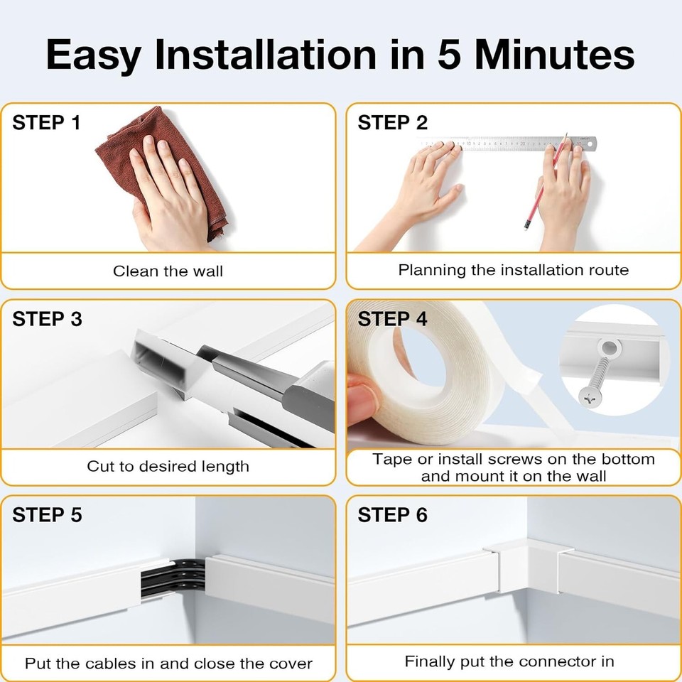 Cord Cover Raceway Kit Cable Cover Channel Cord Hiding Wall Mount TV ...