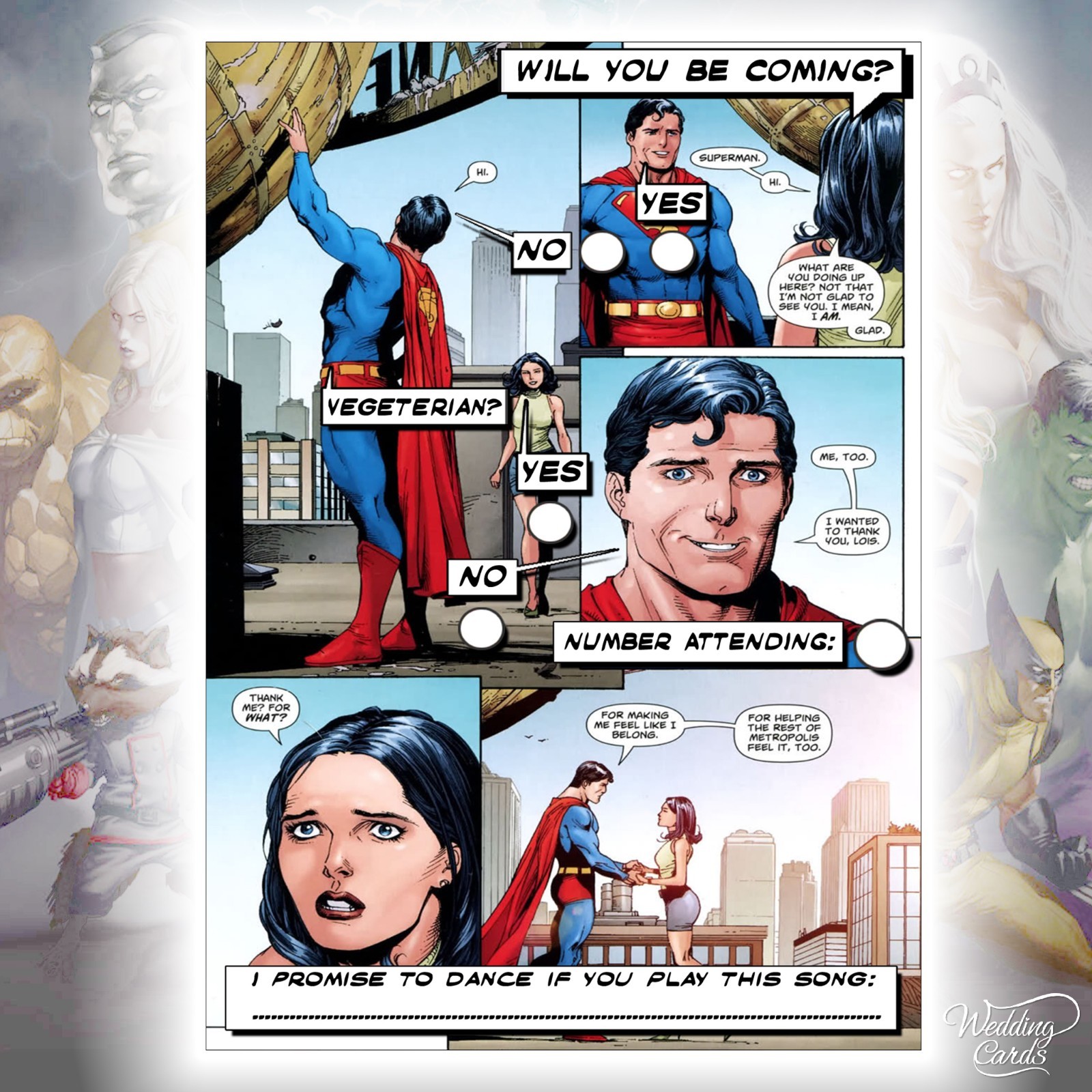 Superman Batman Spider-Man Deadpool Wedding Invitation Invite Save the ...