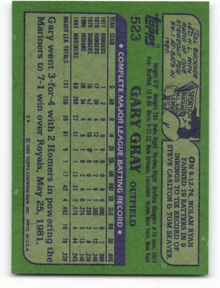 1982 Topps #523 Gary Gray NM+++ Mariners ID:254775 | eBay