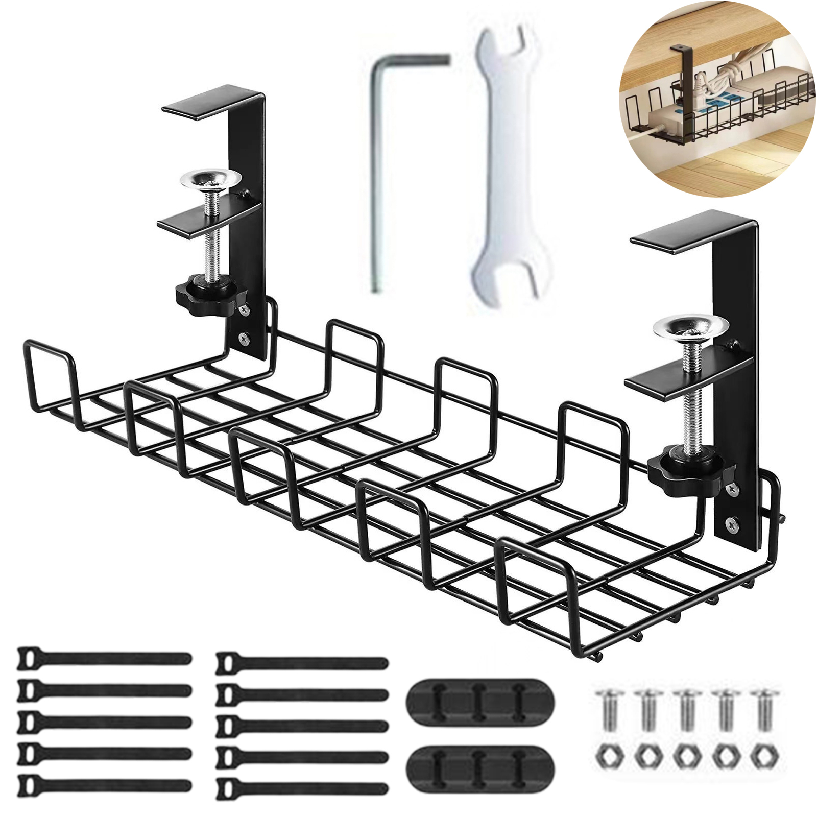 Wire Rack Under Desk Cable Organizer Home Durable Basket Management ...