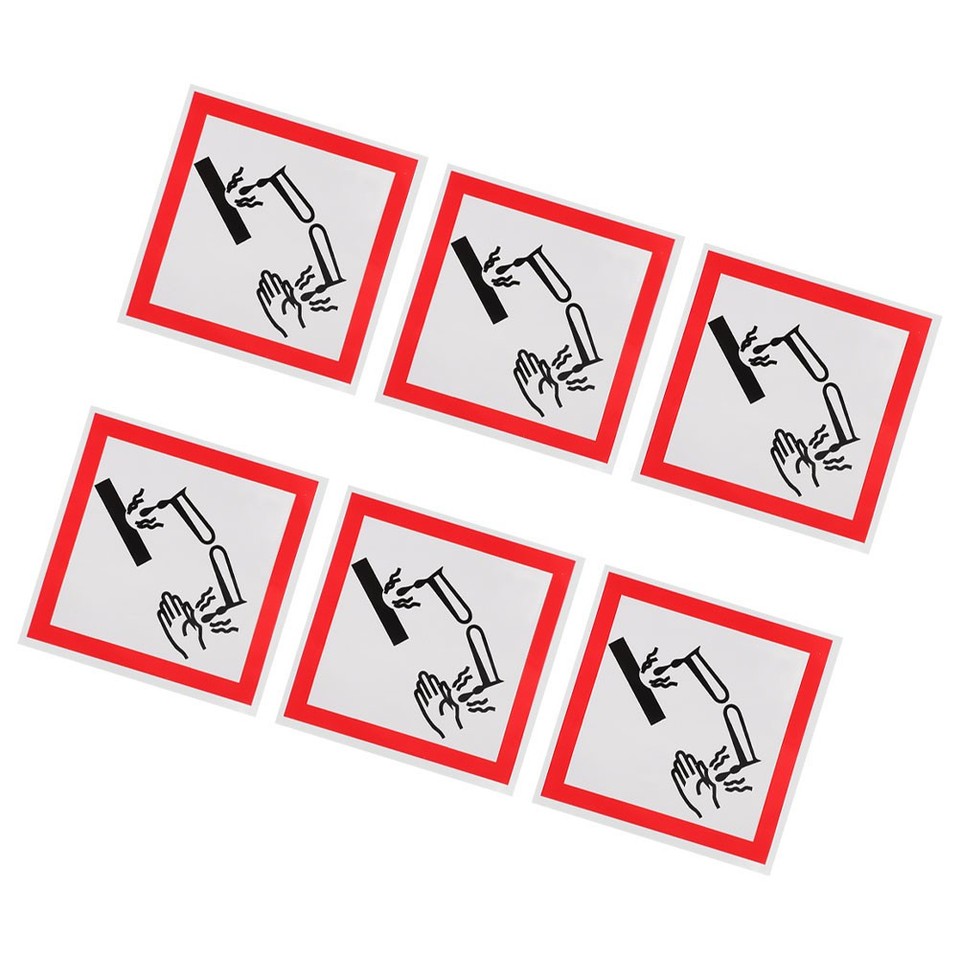 6 Pcs Corrosion Safety Label Sticker Warning Signs Pictogram Corrosive ...