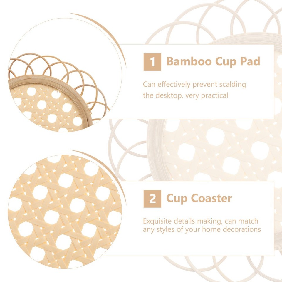 Circular Cup Mat Rattan-woven Heat Insulation Pads Coaster Bamboo ...