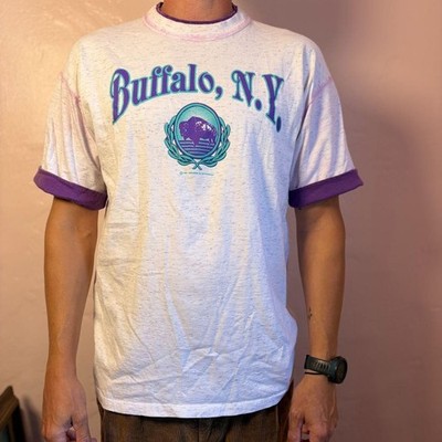 Vintage 90s Buffalo New York Heather Grey Purple Contrast collar/cuffs ...