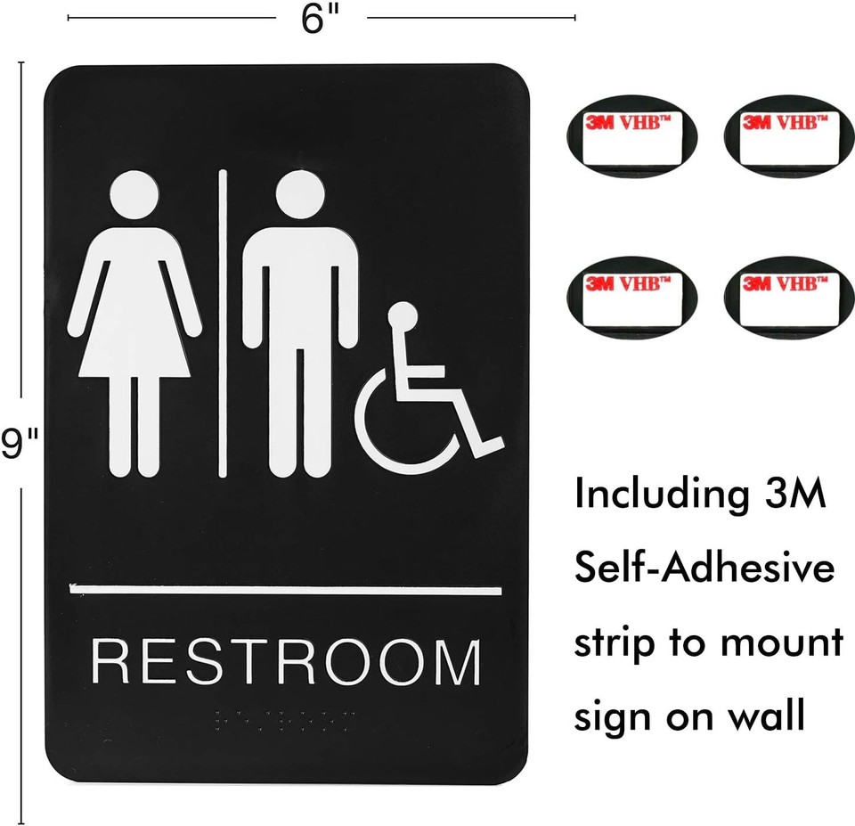 Self-Stick ADA Braille Unisex Restroom Signs-Bathroom Signs with Double ...