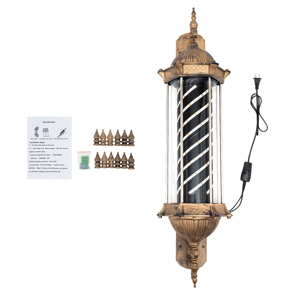 Outdoor Barber Pole Light Hair Salon Open Sign Barber Shop Rotating LED ...