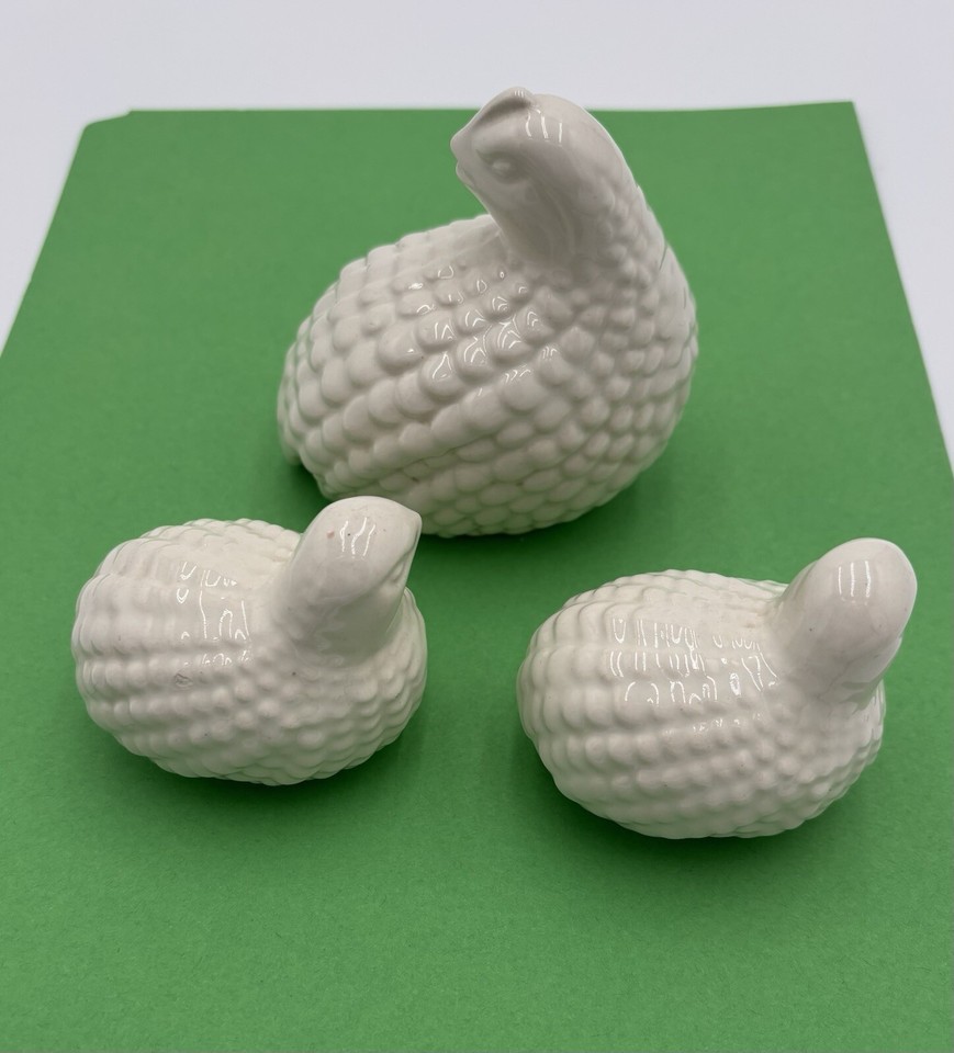 Set of 3 Vintage White Quail Bird Partridge Porcelain Ceramic Figurines ...