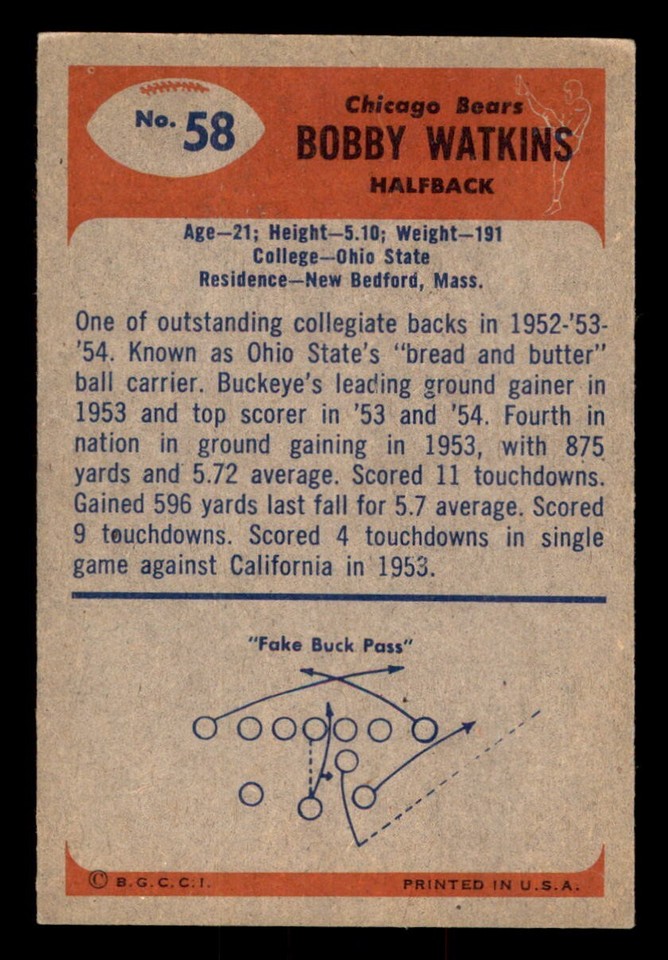 1955 Bowman Football #58 Bobby Watkins VG/EX *e1 | eBay
