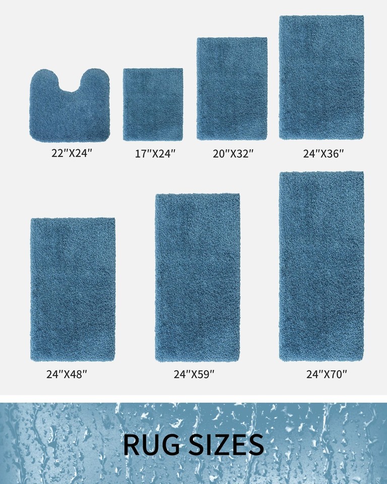 Bathroom Runner Rug 24x70 Blue Machine Washable Plush Long Bath Mat ...