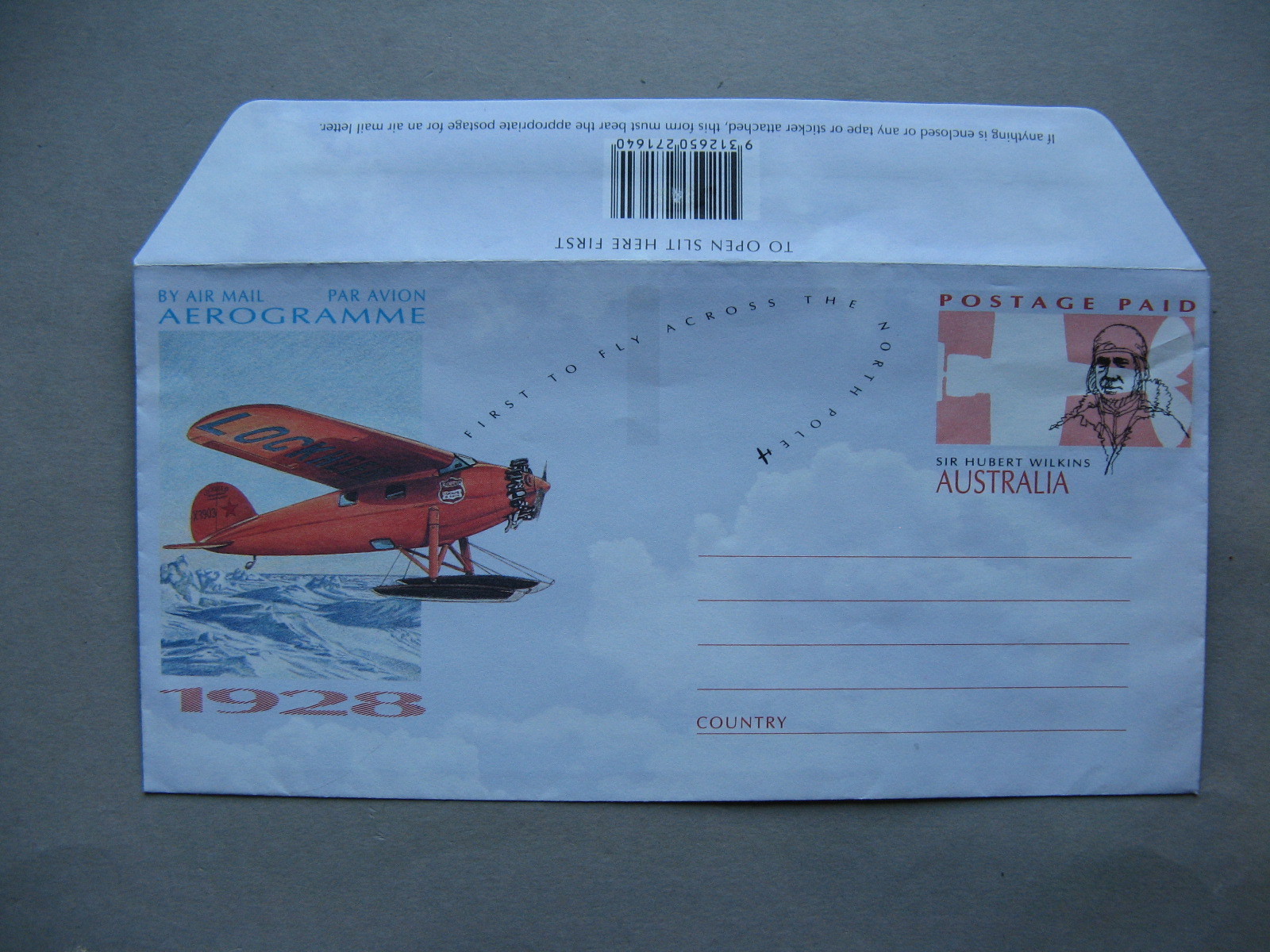 AUSTRALIA, ill. aerogramme, mint, 1st flight across North Pole 1928 ...