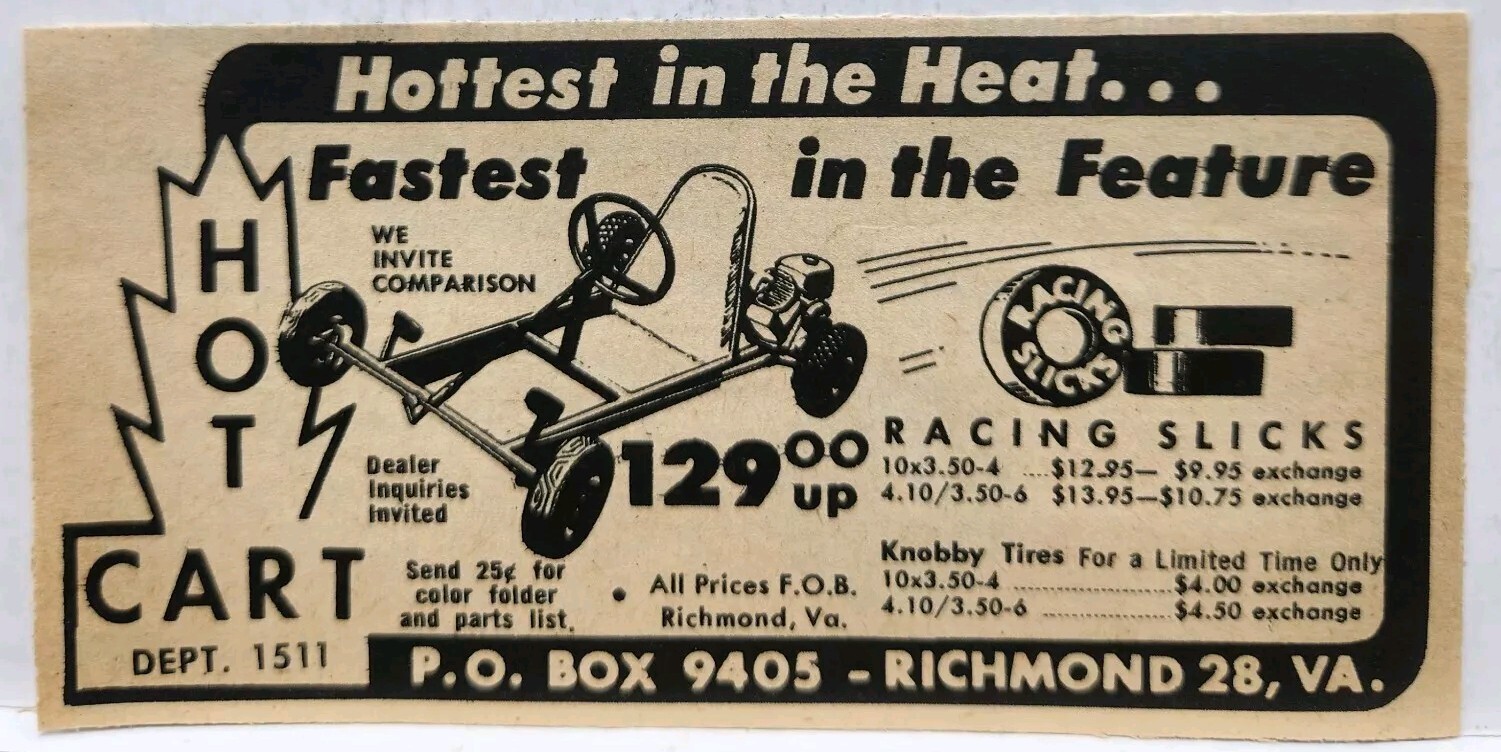 1959 Hot Cart Racing Slicks Go Cart Karting Vtg Print Ad Richmond VA 50 ...