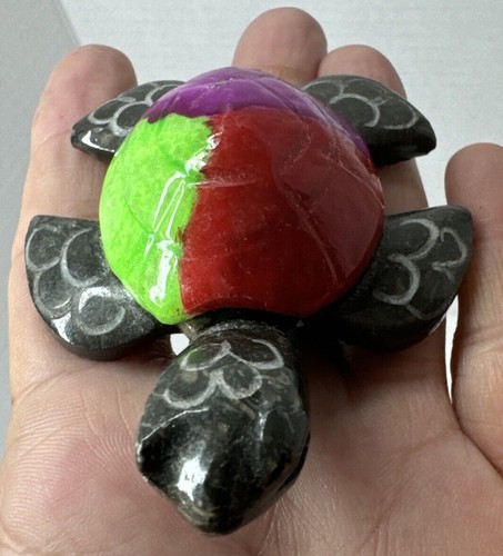 Small Hand Carved Craving Stone Turtle Green Purple Red shell onyx ...