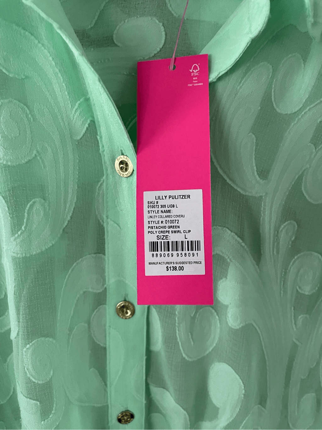 Lilly Pulitzer Linley Coverup Pistachio Green Poly Crepe Swirl Clip ...