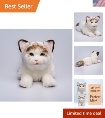 Blinks, Meows & Purrs Realistic Stuffed Cat Interactive Companion Robot ...