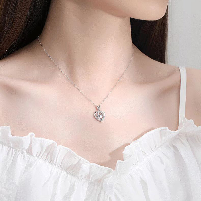 S925 Beating Heart-shaped Necklace Women Luxury Love Rhinestone ...