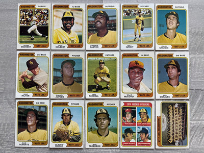 (15) 1974 Topps San Diego Padres Team Set "Washington" Baseball Error ...