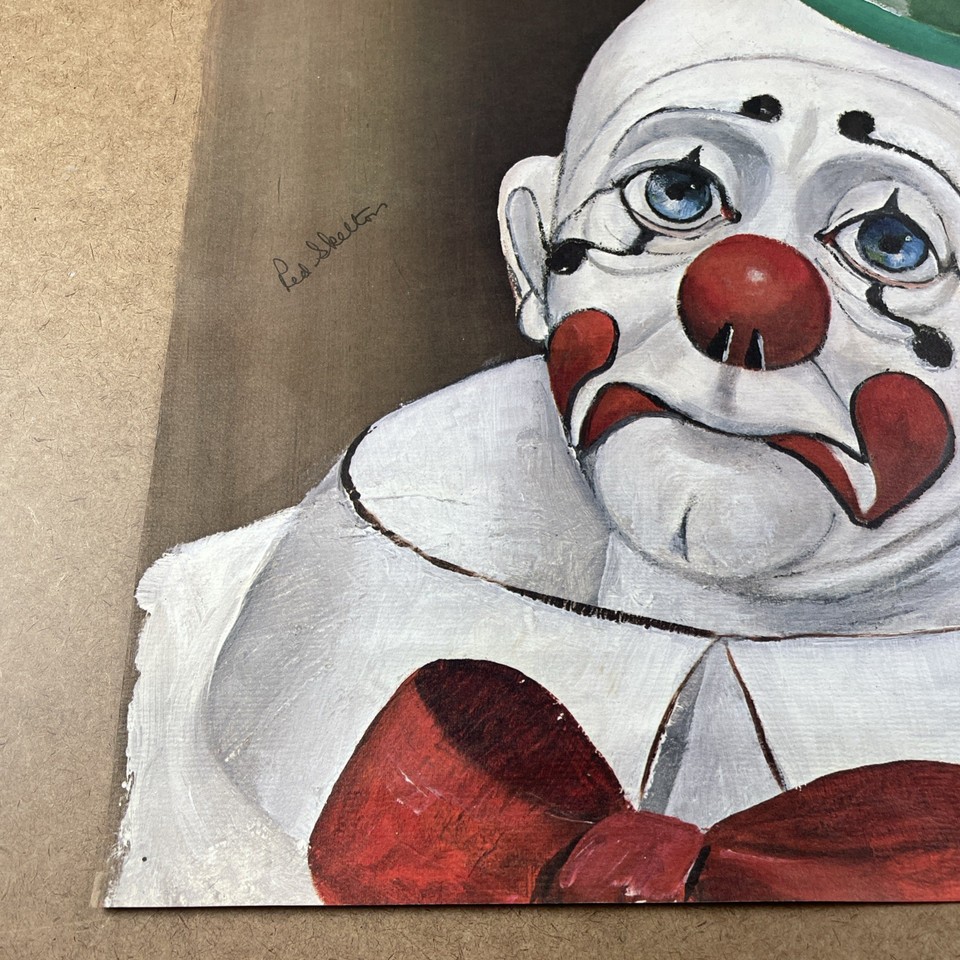 RED SKELTON Signed 1947 Lithograph 1972 Print Sad clown Face Green Hat ...