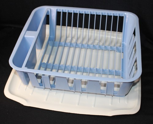 Vintage Rubbermaid Plastic Dish Drying Rack Light BLUE! W/ drain board ...