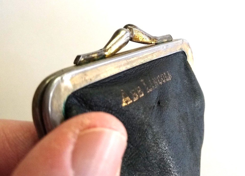 Scarce Antique Black Leather Coin Purse with Abe Lincoln Name in Gold ...