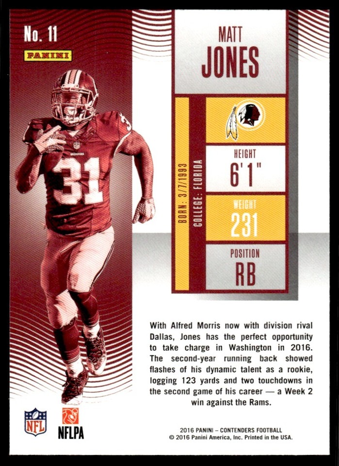 2016 PANINI CONTENDERS MATT JONES #11 WASHINGTON REDSKINS 1478 | eBay