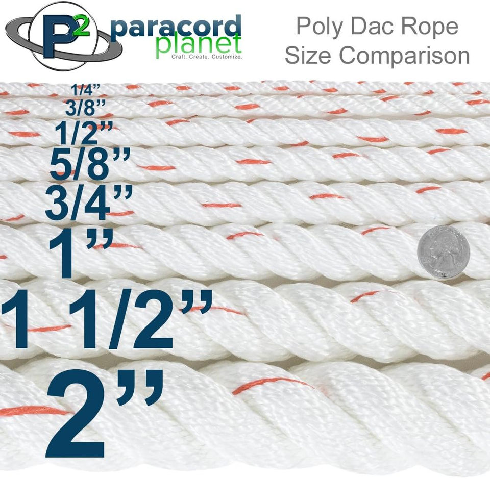 Twisted 3 Strand Polydac Combo Utility & Towing Rope - White with Red ...