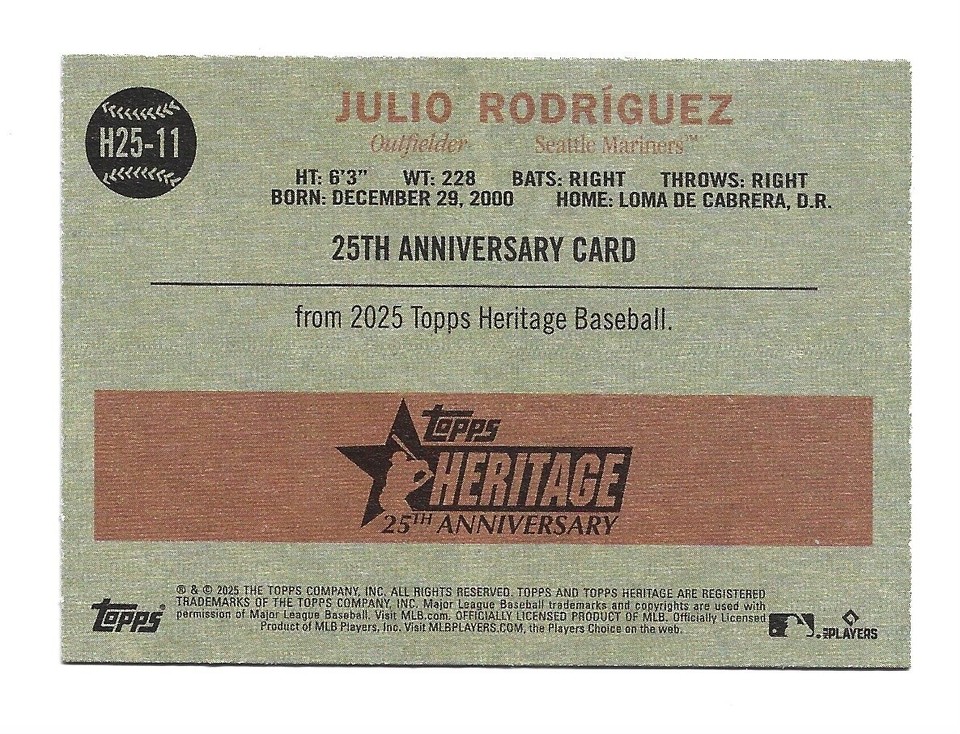 Julio Rodriguez 2025 Topps Heritage H25-11 25th Anniversary ..Save ⚾️n ...