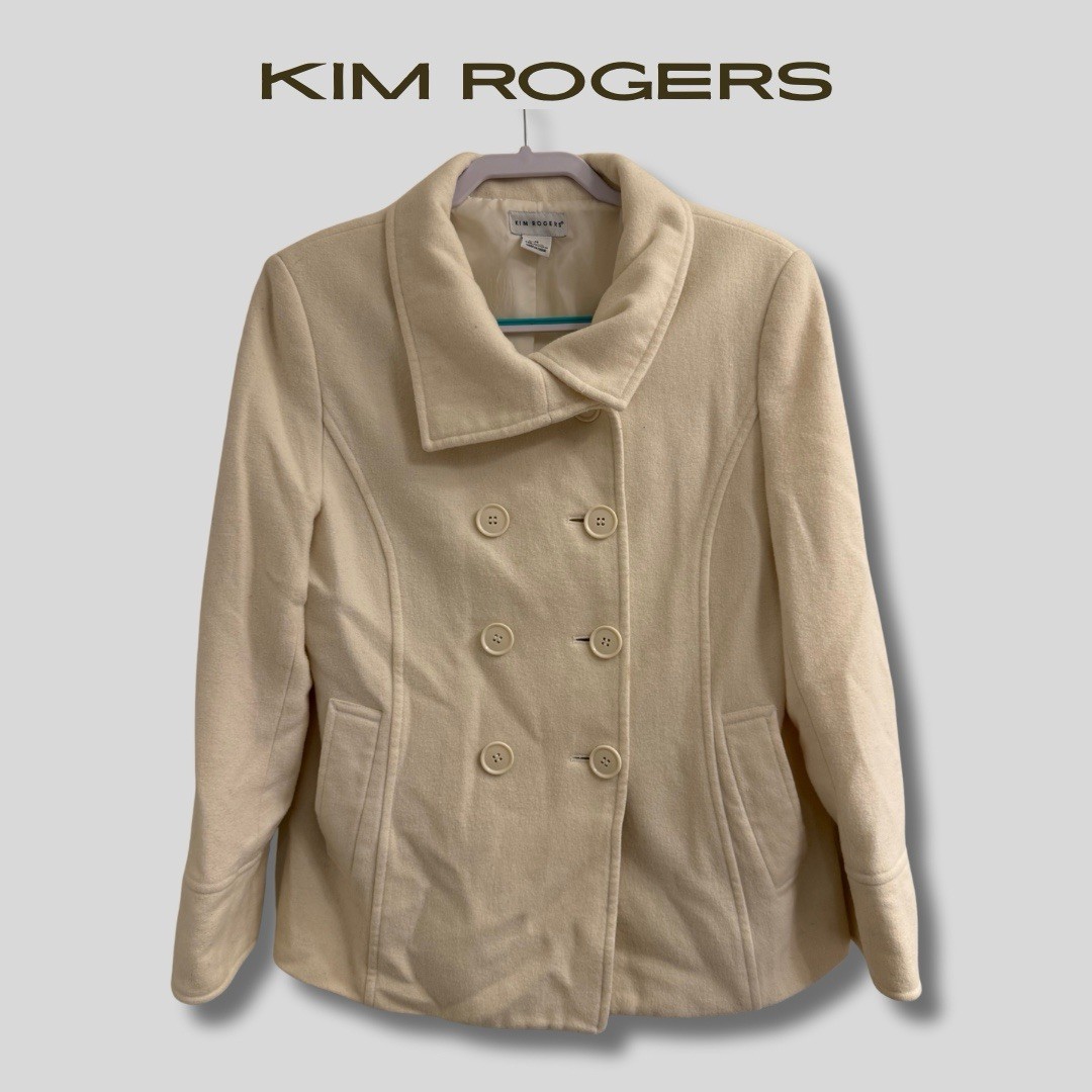 Kim Rogers Women's Ivory Double Breasted Peacoat Jacket Size Medium | eBay