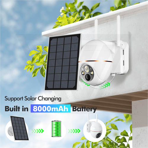 5MP PTZ Solar Power Camera WiFi IP Outdoor IP66 8000mAh Surveil Human ...