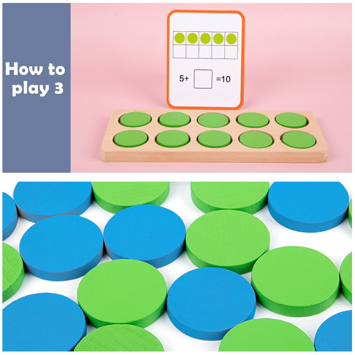 Wooden Ten-Frame Math Toys Montessori Activity Toys with 20 Double ...