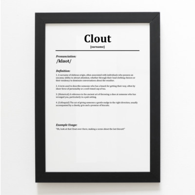 A4 PRINT - Clout - Funny Humorous Family Surname Definition | eBay UK