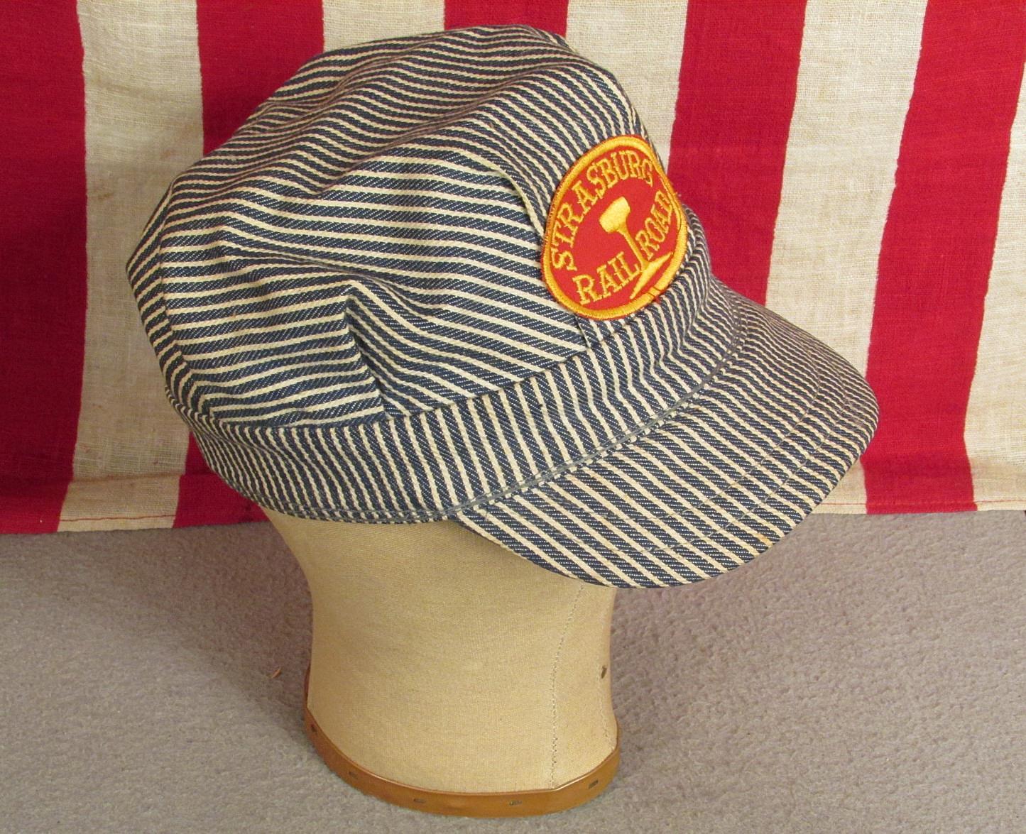 Vintage Strasburg Railroad Hickory Stripe Engineer Hat Visor Cap Sz 6 3 ...