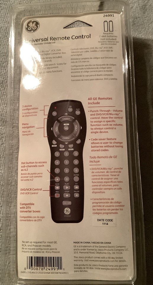 GE Universal Remote Control 24991 TV DVD Cable Satellite Digital 3 ...