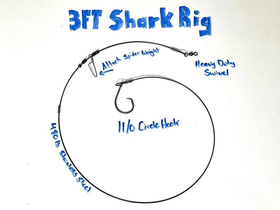 Small Shark Rig - 3ft Castable Shark Fishing Leader - Circle Hook Surf ...