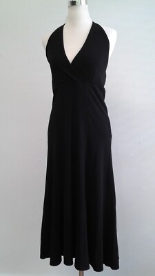 Liz Claiborne dress LBD black halter jersey knit swing midi dress 8 9 ...