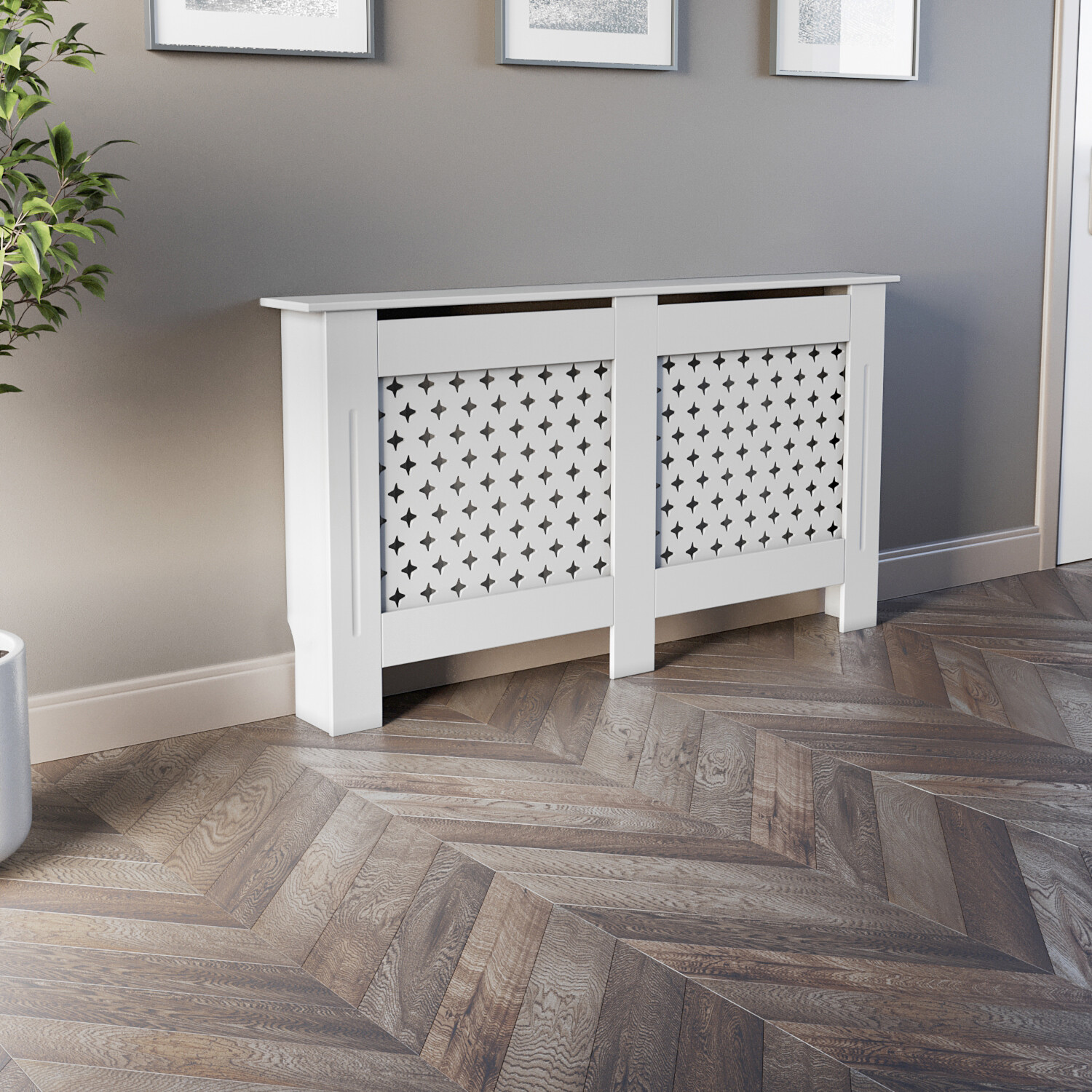 Radiator Cover Wall Cabinet Medium MDF Wood White Diamond Style Modern ...