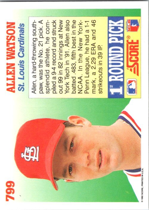 1992 Score - 1st Round Pick #799 Allen Watson | eBay